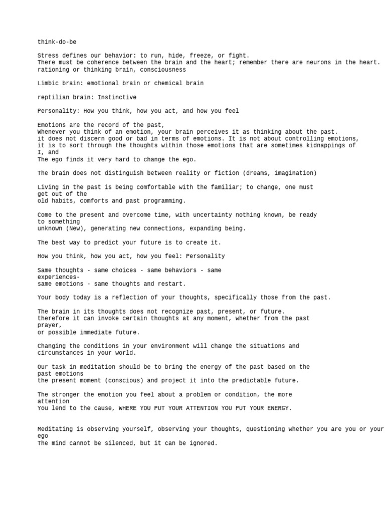 Reprogram Your Brain Joe Dispenza | PDF | Thought | Emotions