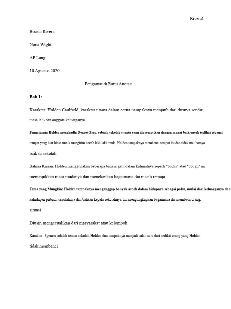 Catatan Tentang "The Catcher in The Rye" | PDF