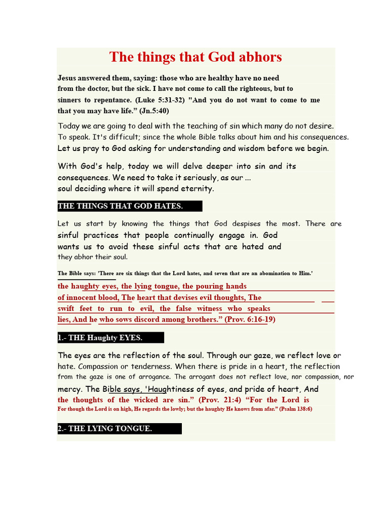 The Things That God Hates | PDF | Sin | Evil