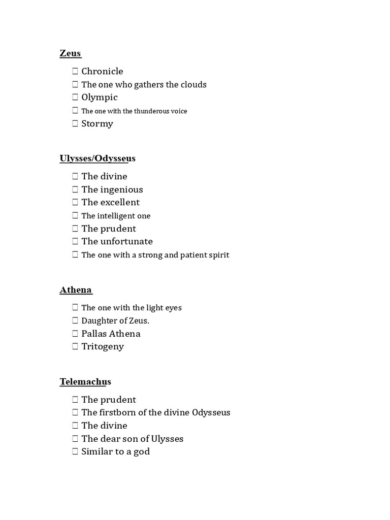 Epithets of The Odyssey | PDF