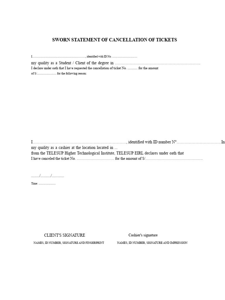 Sworn Ticket Cancellation Statement | PDF