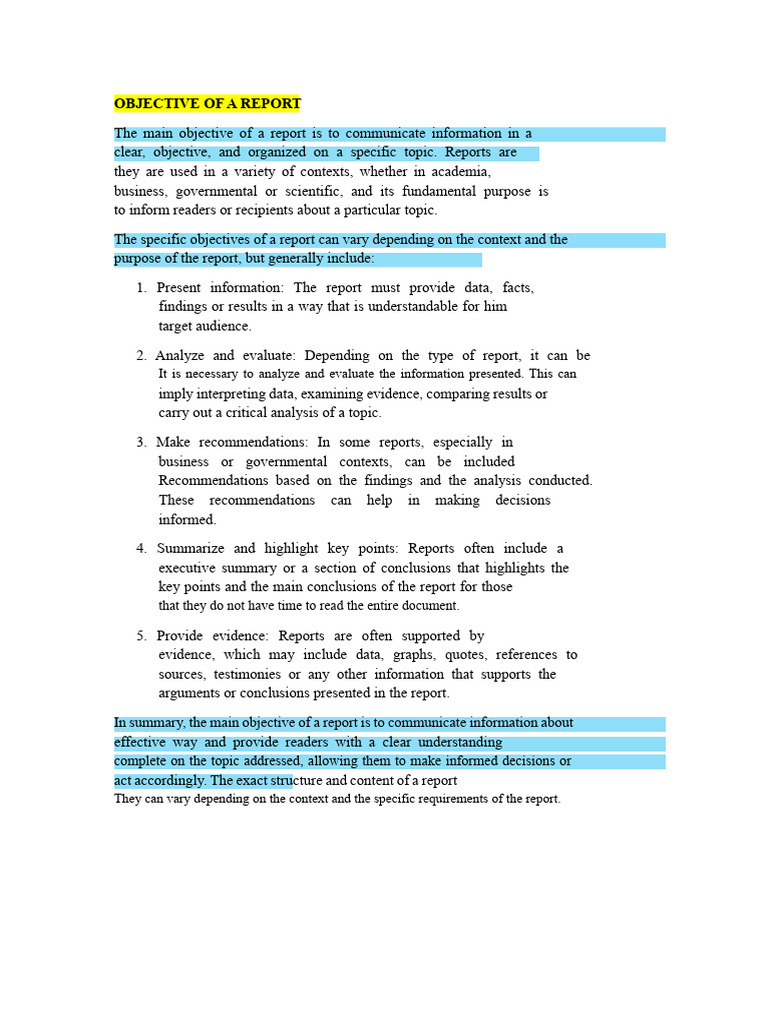 Objectives and Structure of Reports | PDF | Analysis | Methodology