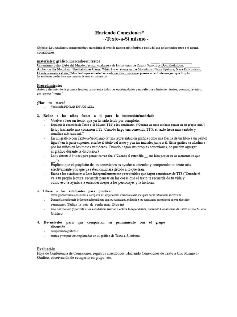 Haciendo Conexiones Texto a Uno Mismo | PDF