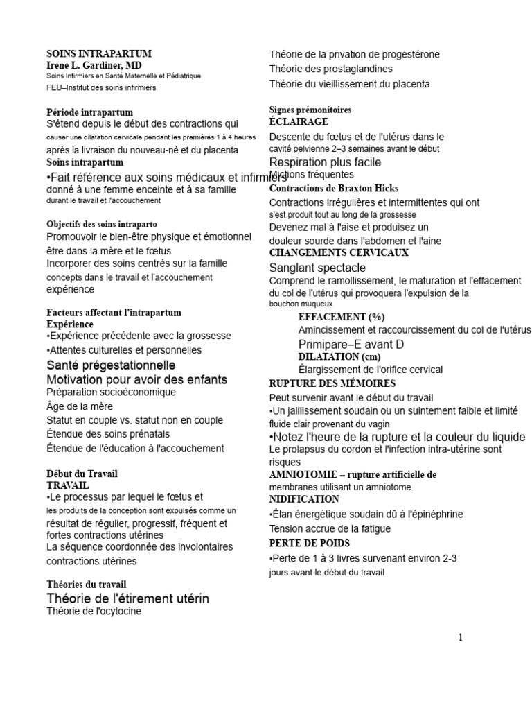 Soins Intrapartum : Guide Complet | PDF | Accouchement | Utérus