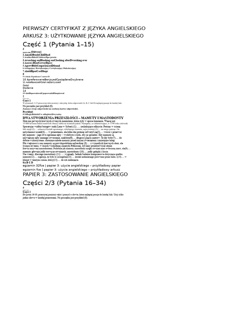 Przykładowy Test FCE | PDF