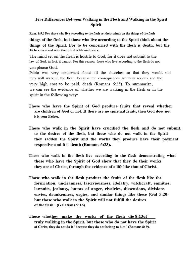 5 Differences Between Walking in The Flesh and in The Spirit PDF | PDF ...