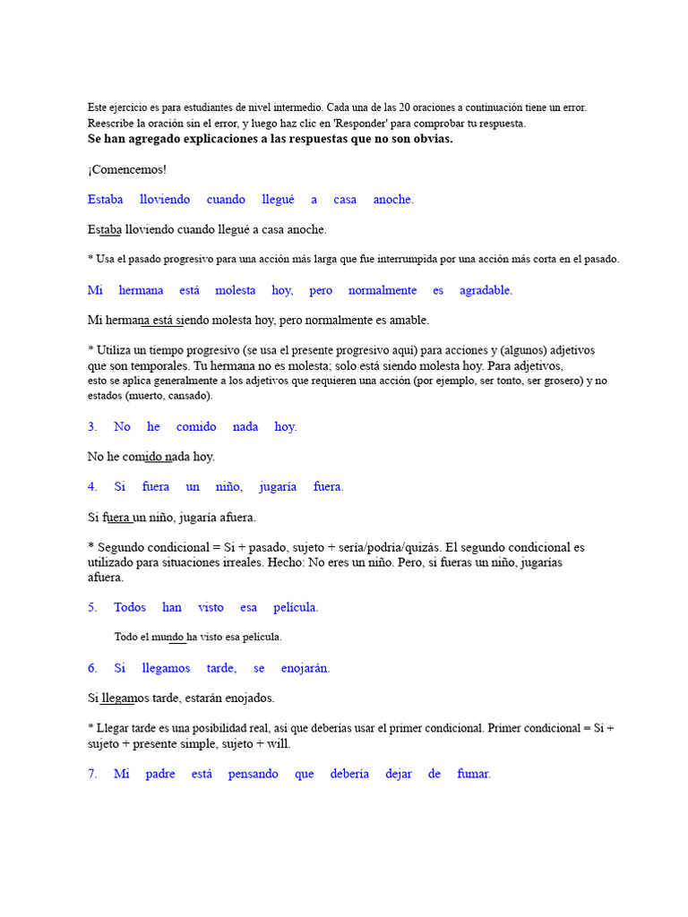 Ejercicio de Detección de Errores Gramaticales | PDF | Asunto (gramática) | Verbo