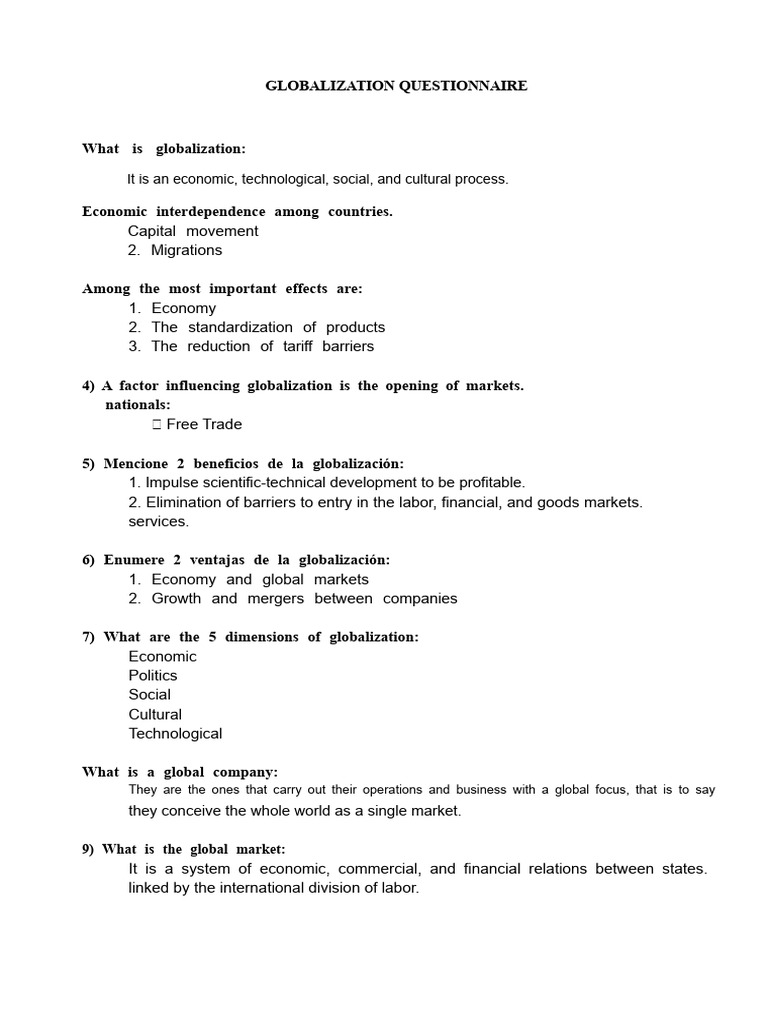 Globalization Questionnaire | PDF | Globalization | Market (Economics)