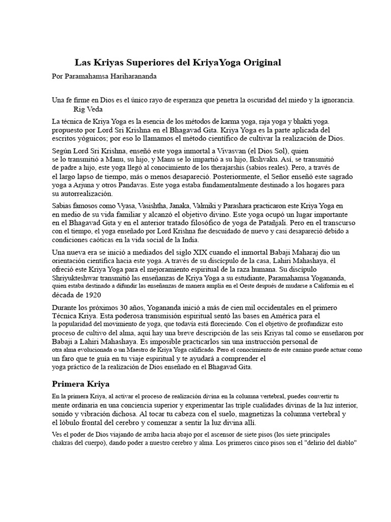 Las Altas Kriyas Del Kriya Yoga Original | PDF | Yoga | Espiritualidad