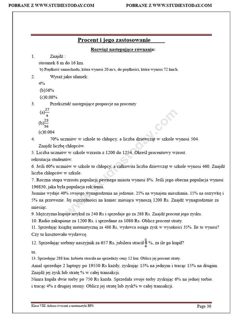 Procent I Jego Zastosowanie | PDF