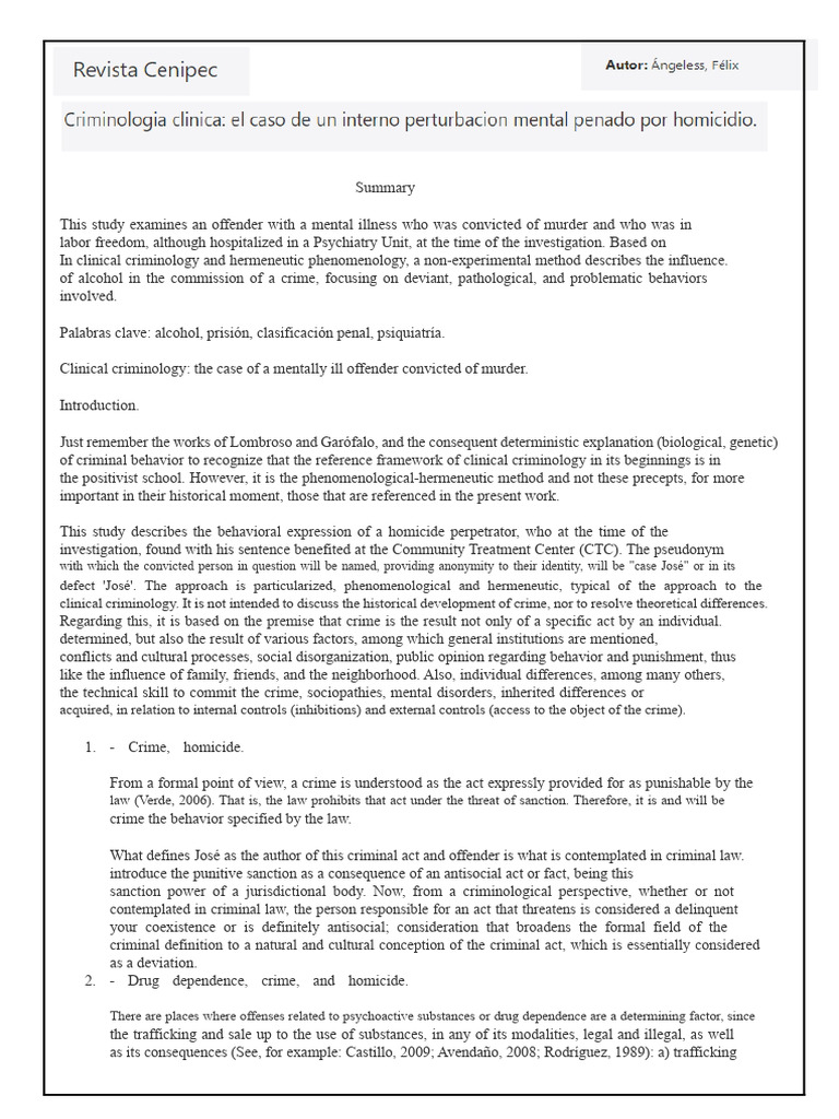 Mental Illness and Homicide Case Study | PDF | Criminology | Crimes