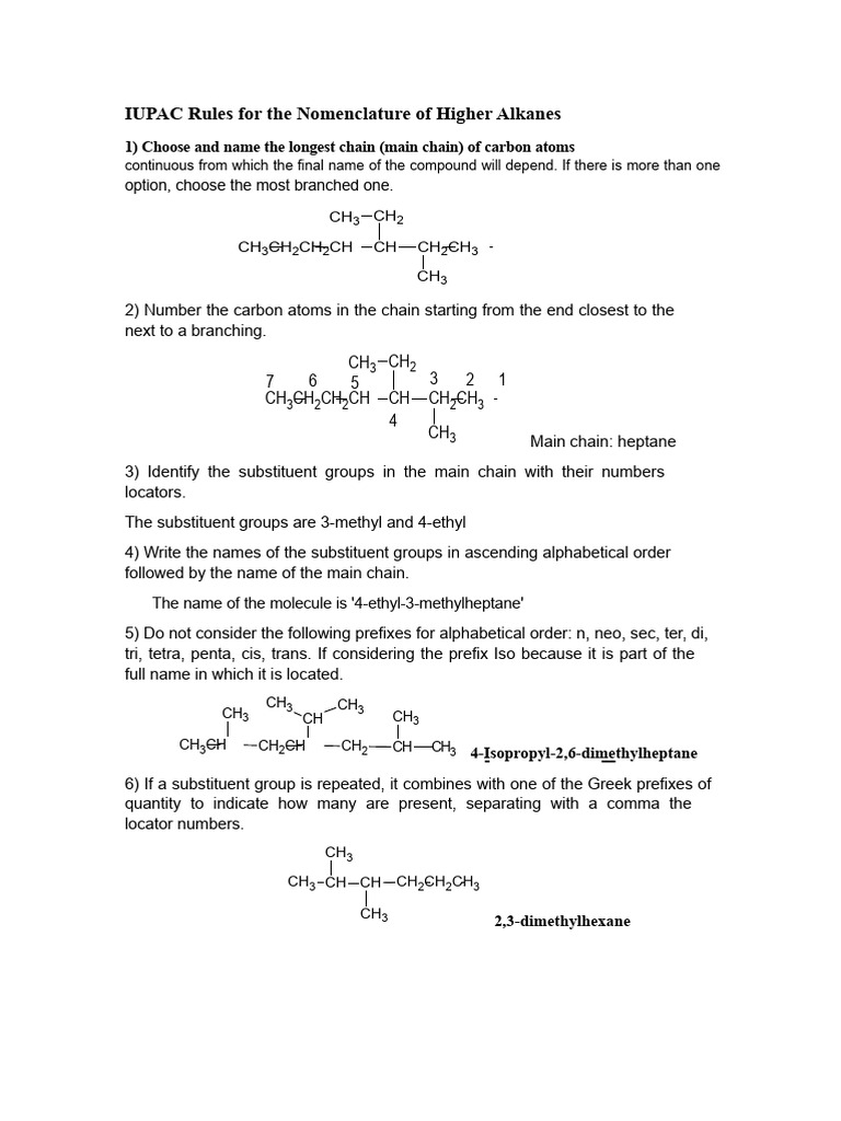 IUPAC Nomenclature for Higher Alkanes | PDF | Alkane | Chemistry