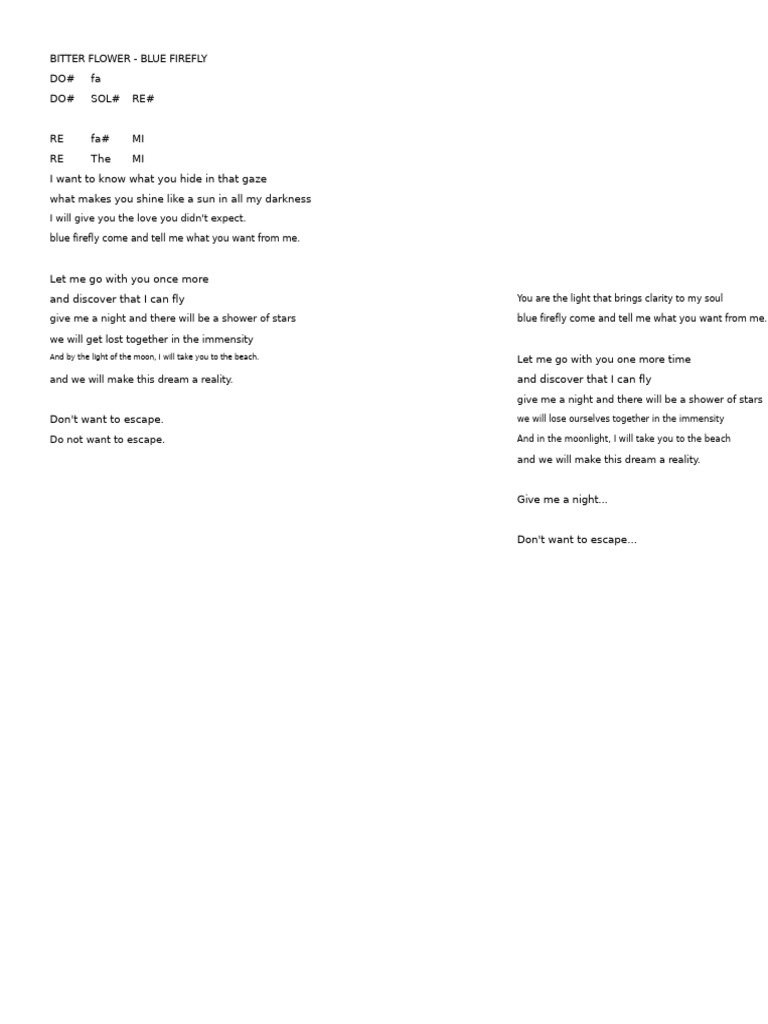 Bitter Flower: Blue Firefly Lyrics | PDF