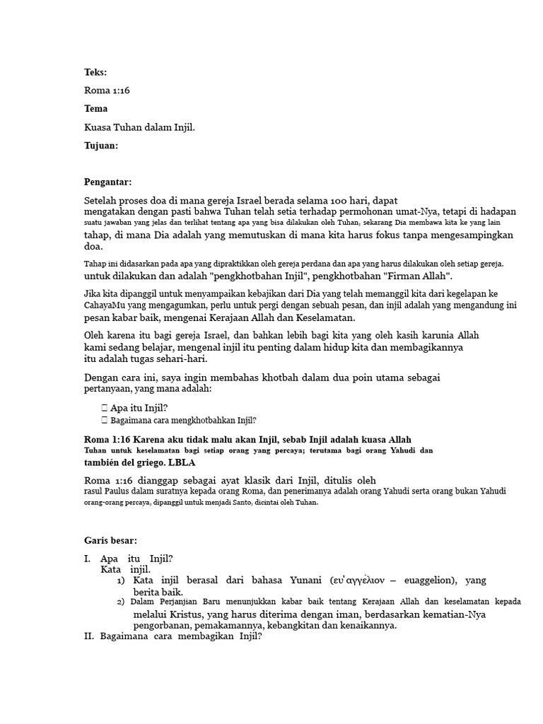 Kekuasaan Injil - Roma 1:16-17 | PDF