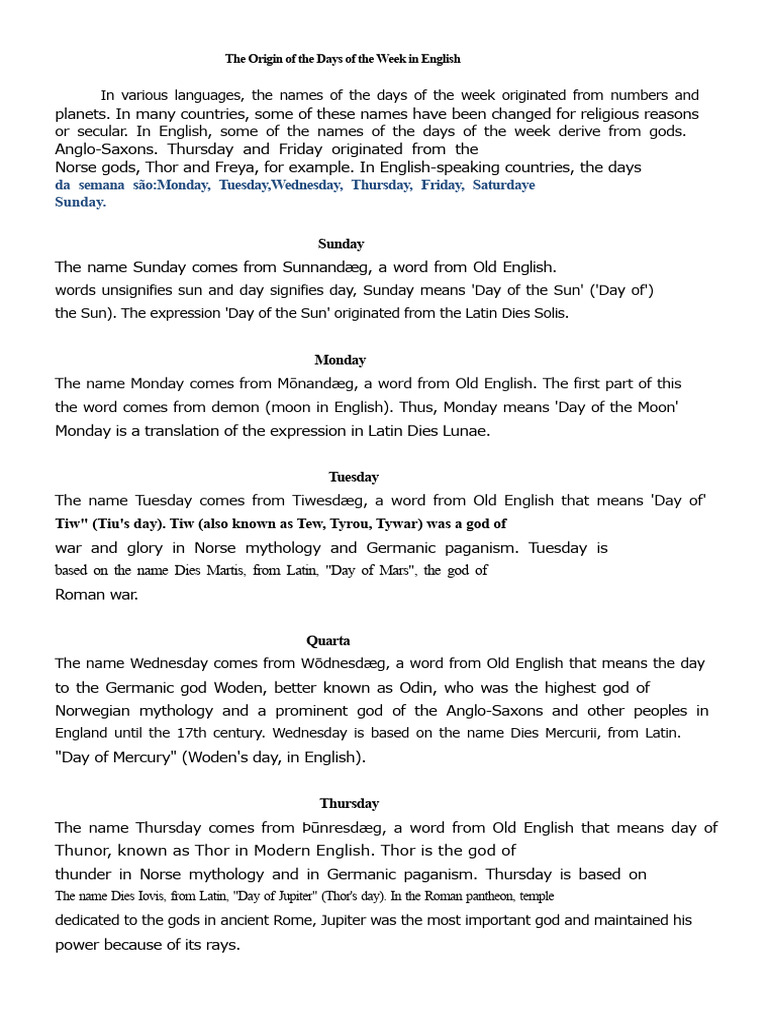 Etymology of the Weekdays in English | PDF | Germanic Paganism | Odin