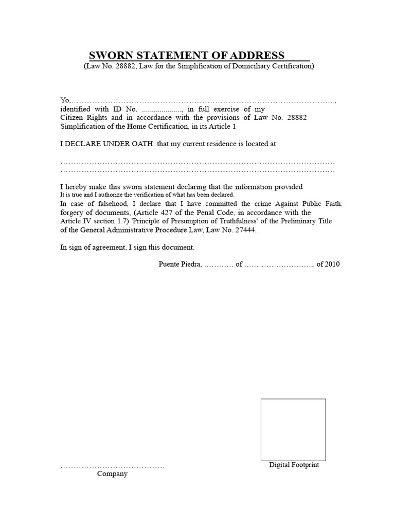 Sworn Statement of Address Form | PDF