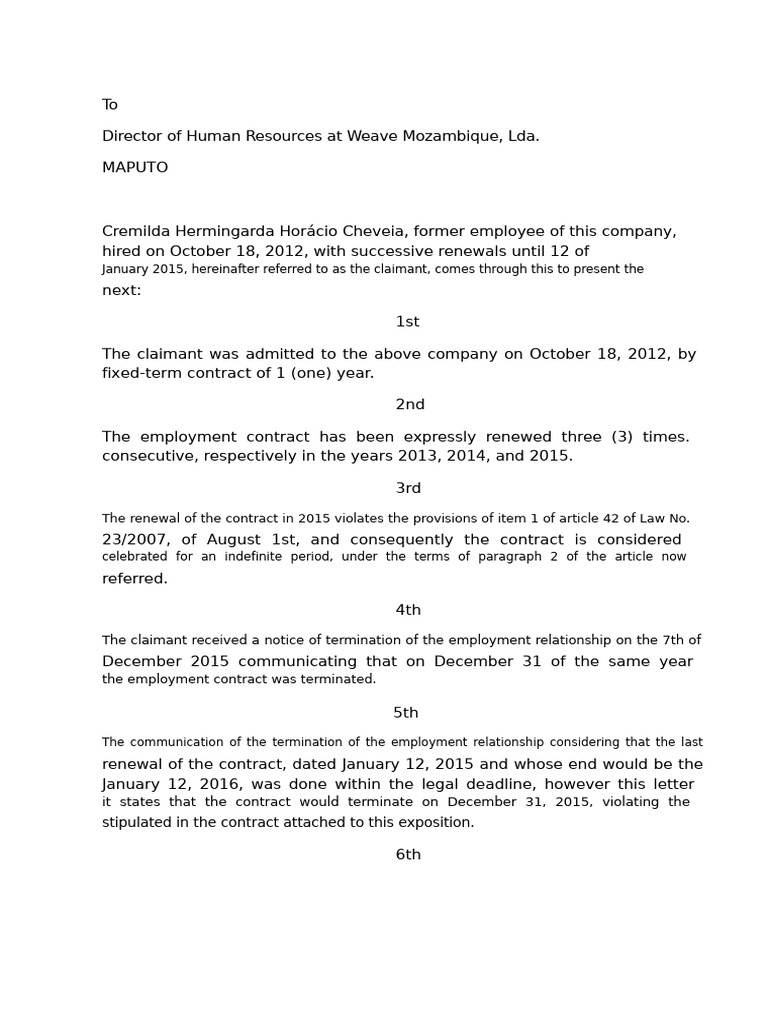 Employment Contract Termination Dispute | PDF | Employment | Labor ...