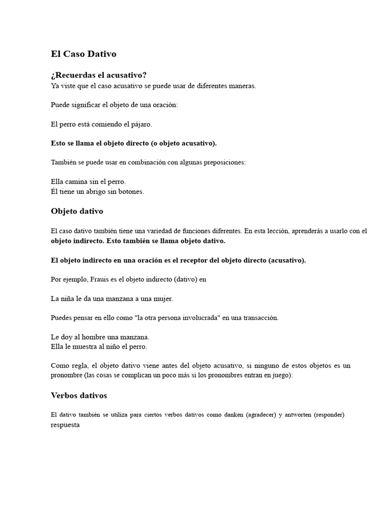 Dativo | PDF | Género gramatical | Objeto (gramática)