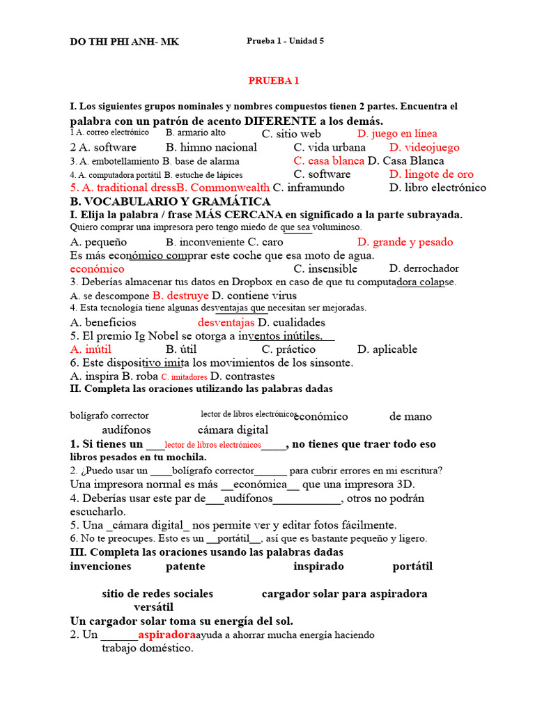 Prueba 1 Unidad 5 - Grado 10 | PDF | Handedness | Espejo