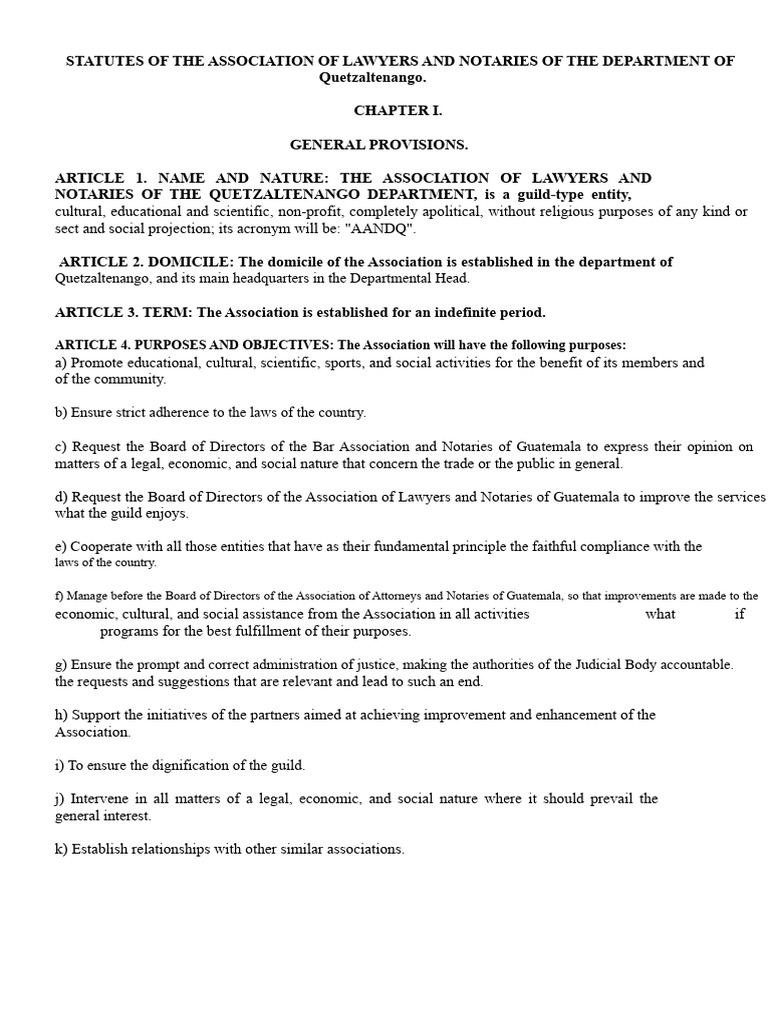 Statutes of The Association of Lawyers and Notaries of The Department ...