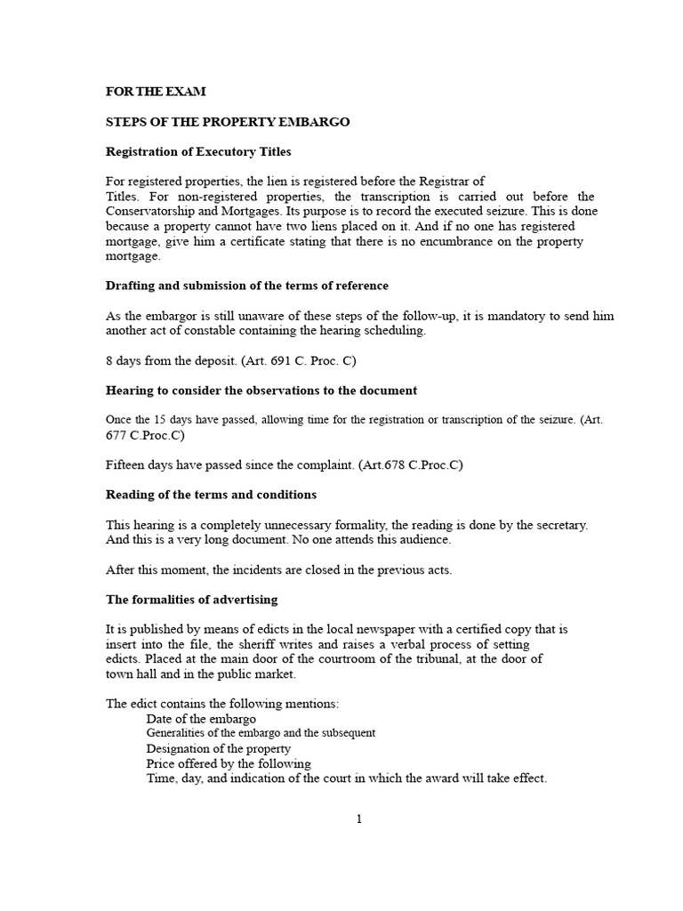 Property Embargo Process Steps | PDF | Auction | Annulment