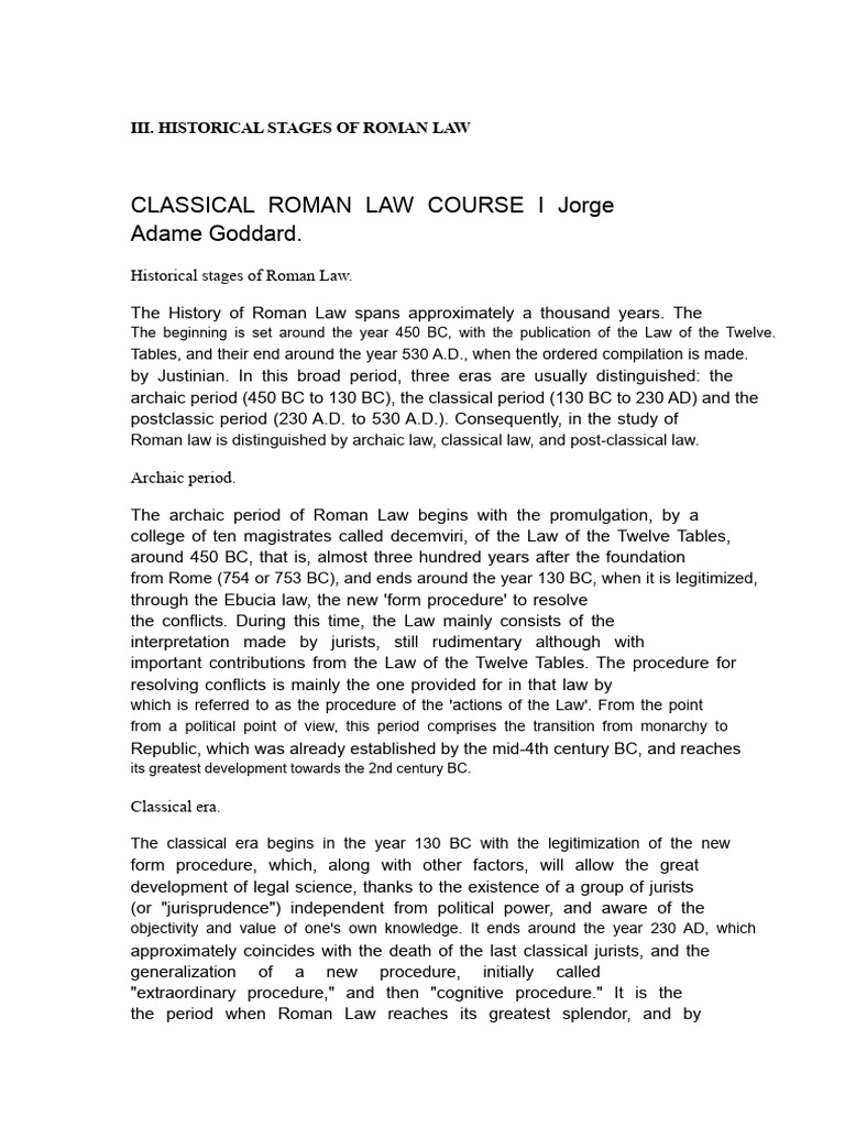 III. Historical Stages of Roman Law | PDF | Roman Law | Roman Empire