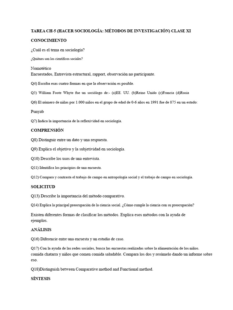 Tarea de Sociología - Capítulo 5 | PDF