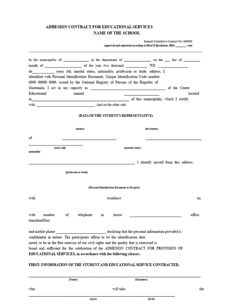 Adhesion Contract Model For Educational Services | PDF | Identity ...