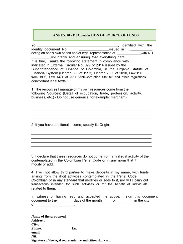 Annex-10-Fund Origin Declaration | PDF