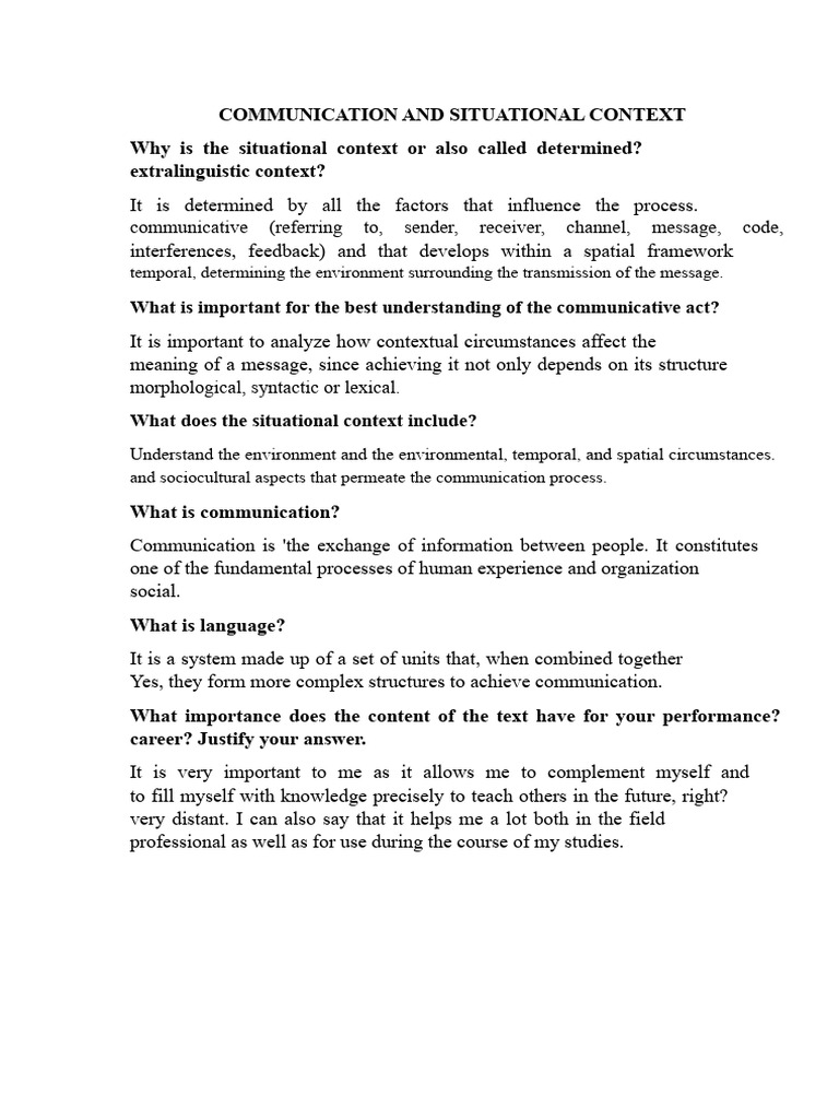Communication and Situational Context | PDF