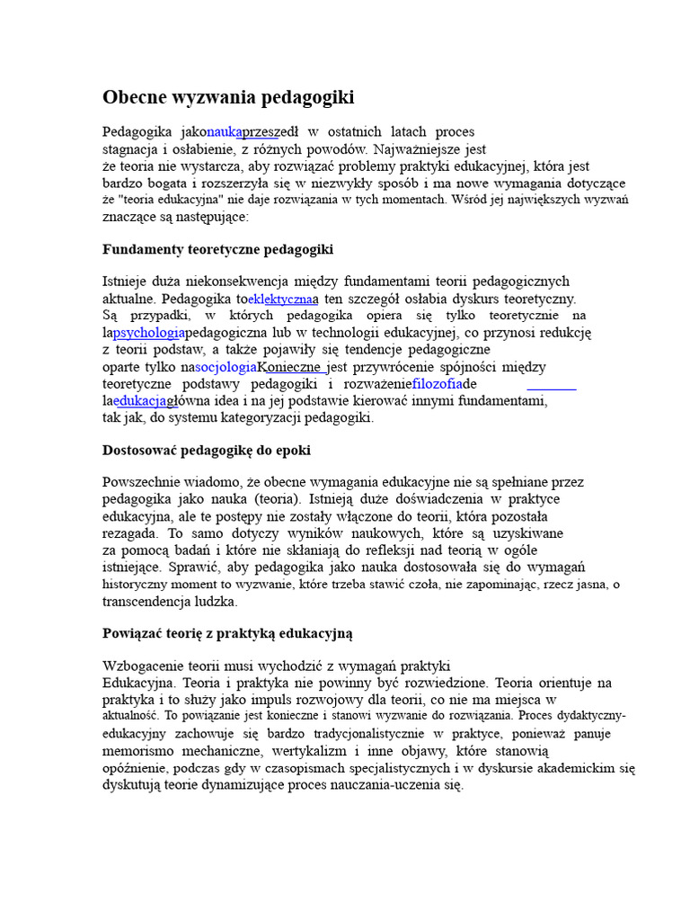 Współczesne Wyzwania Pedagogiki | PDF