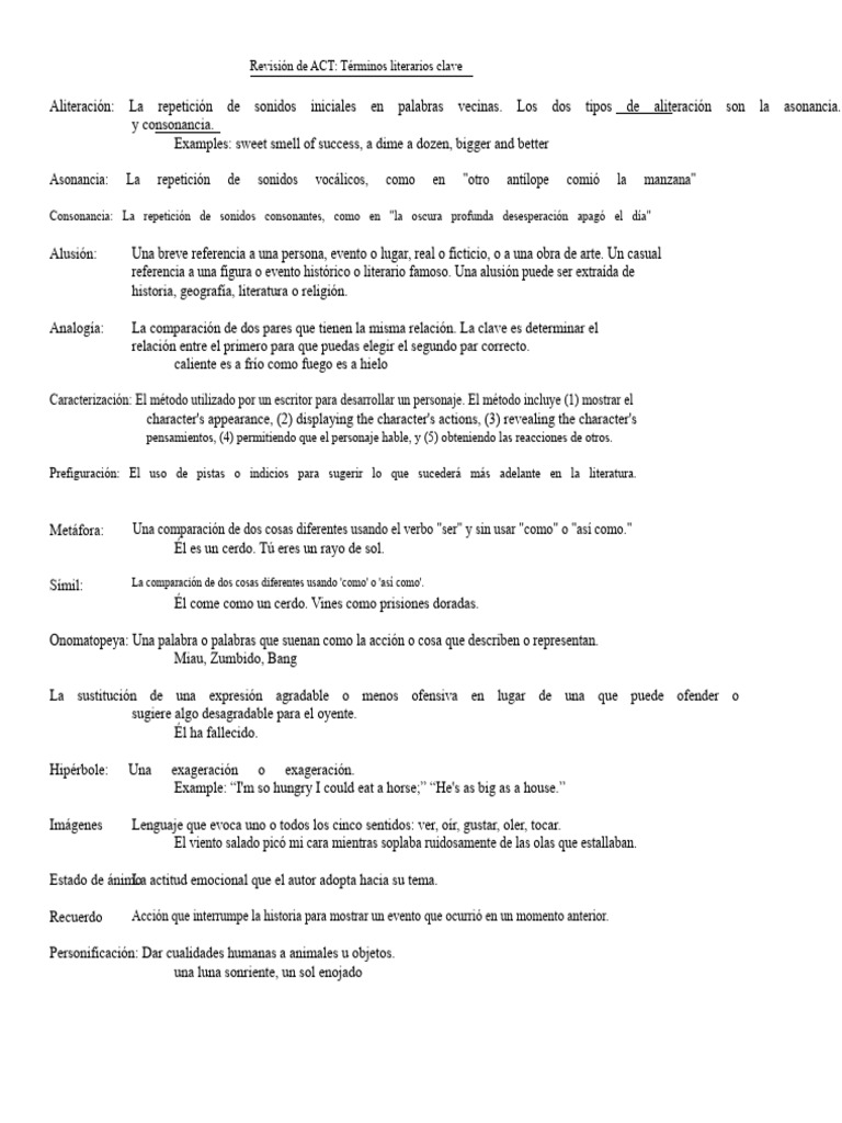 Revisión de Términos Literarios para La Preparación Del ACT - 1 | PDF ...
