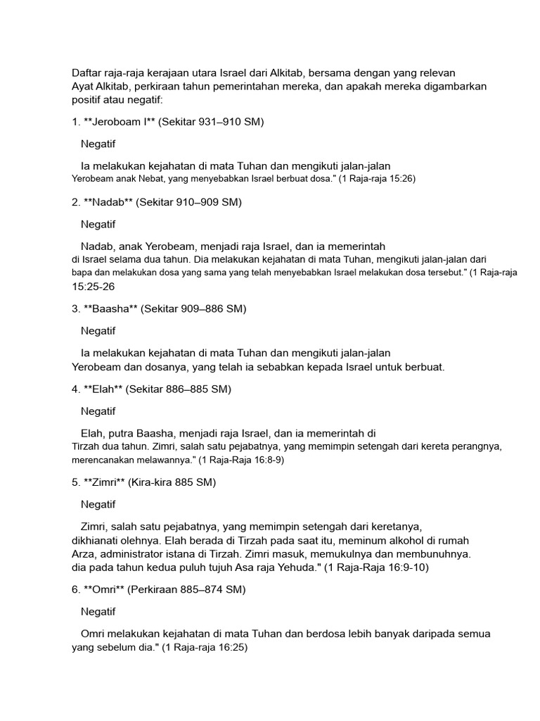 Raja-raja Israel dan Yehuda: Evaluasi Alkitab | PDF