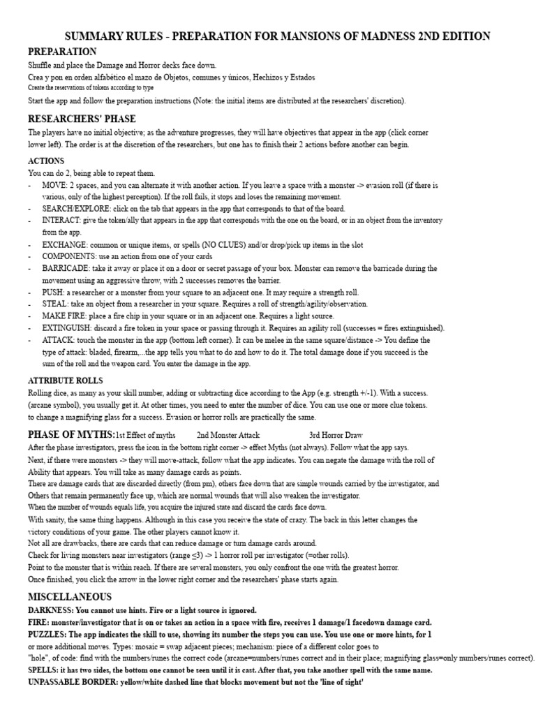 Mansions of Madness 2nd Edition Prep Rules | PDF | Tabletop Games | Gaming