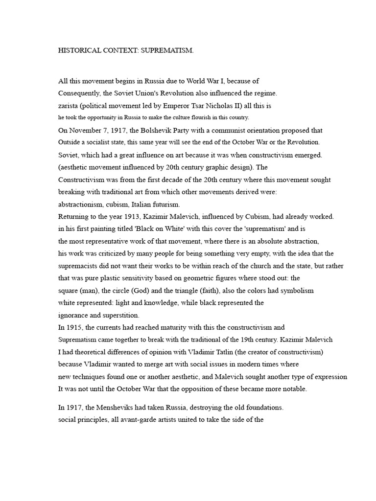 Historical Context of Suprematism | PDF | Art Movements | The Arts