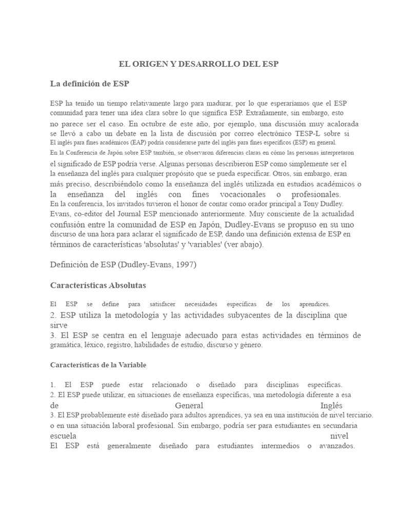 Origen y Definición del ESP | PDF | Aprendizaje | Enseñando