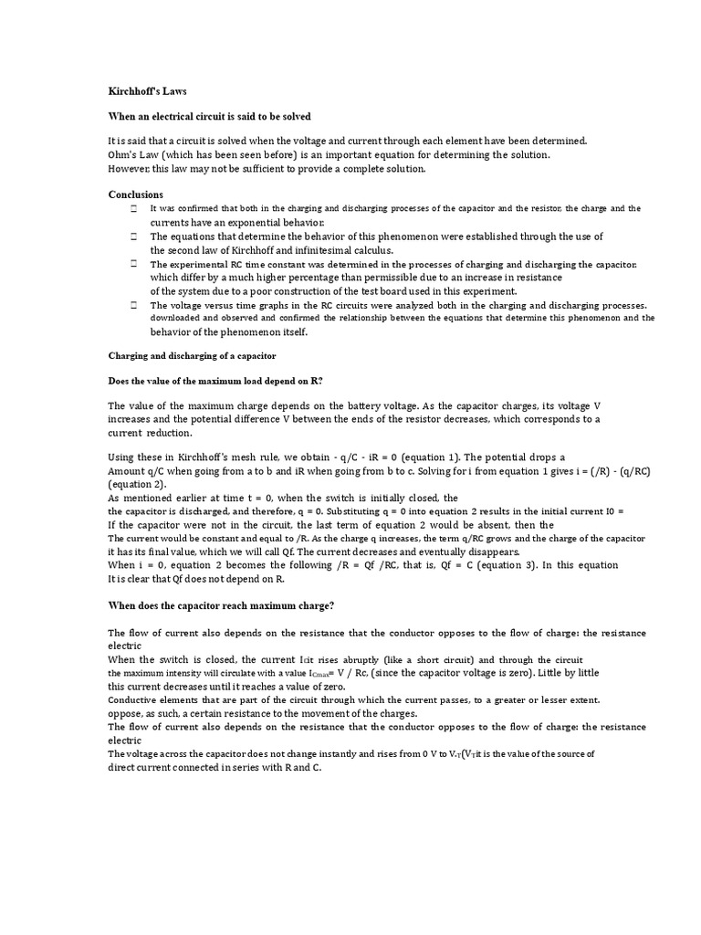 Kirchhoff's Laws - Capacitor | PDF | Capacitor | Voltage