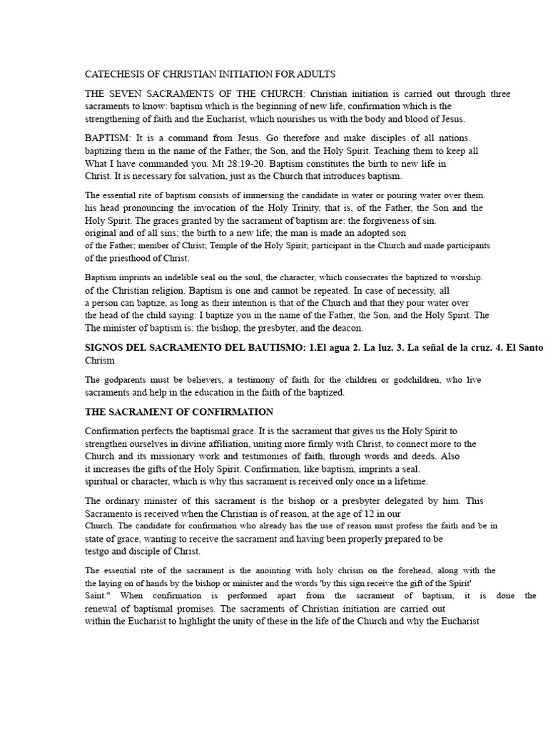 Catechesis of Christian Initiation For Adults | PDF | Eucharist | Baptism