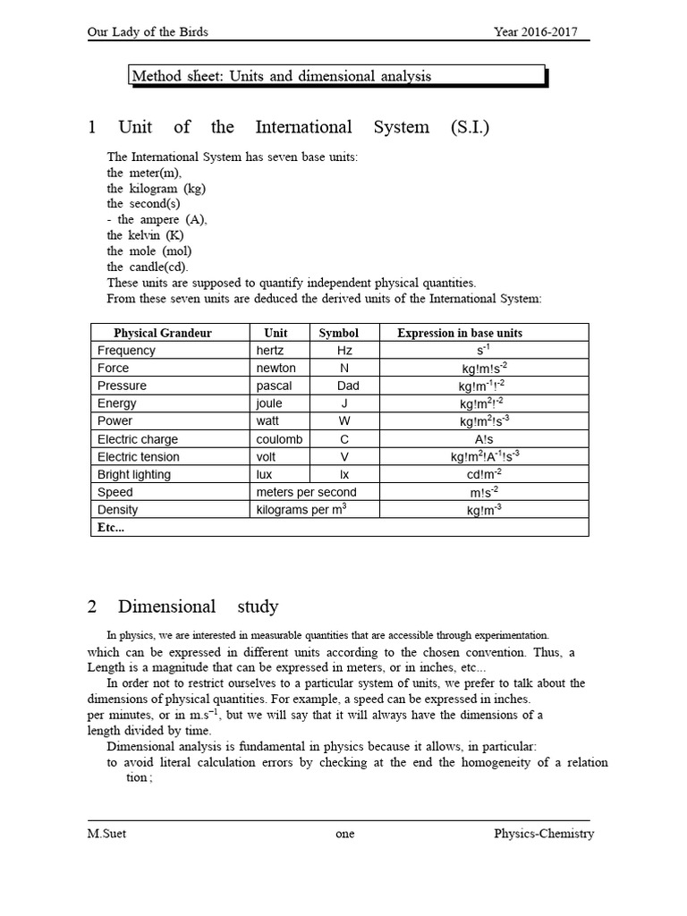 Dimensional Analysis Sheet | PDF | Quantity | Physical Quantities