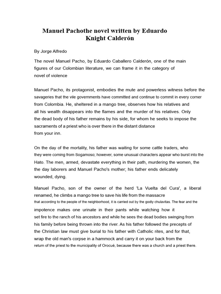 Summary of Manuel Pacho, The Novel Written by Eduardo Caballero ...
