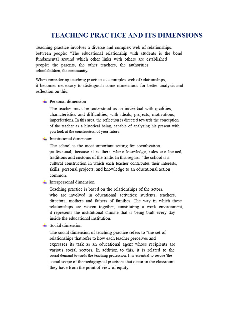 Dimensions of Teaching Practice | PDF | Teachers | Knowledge