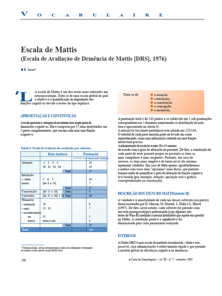 Art. Escala de Mattis | PDF | Neuropsicologia | Doença de Alzheimer