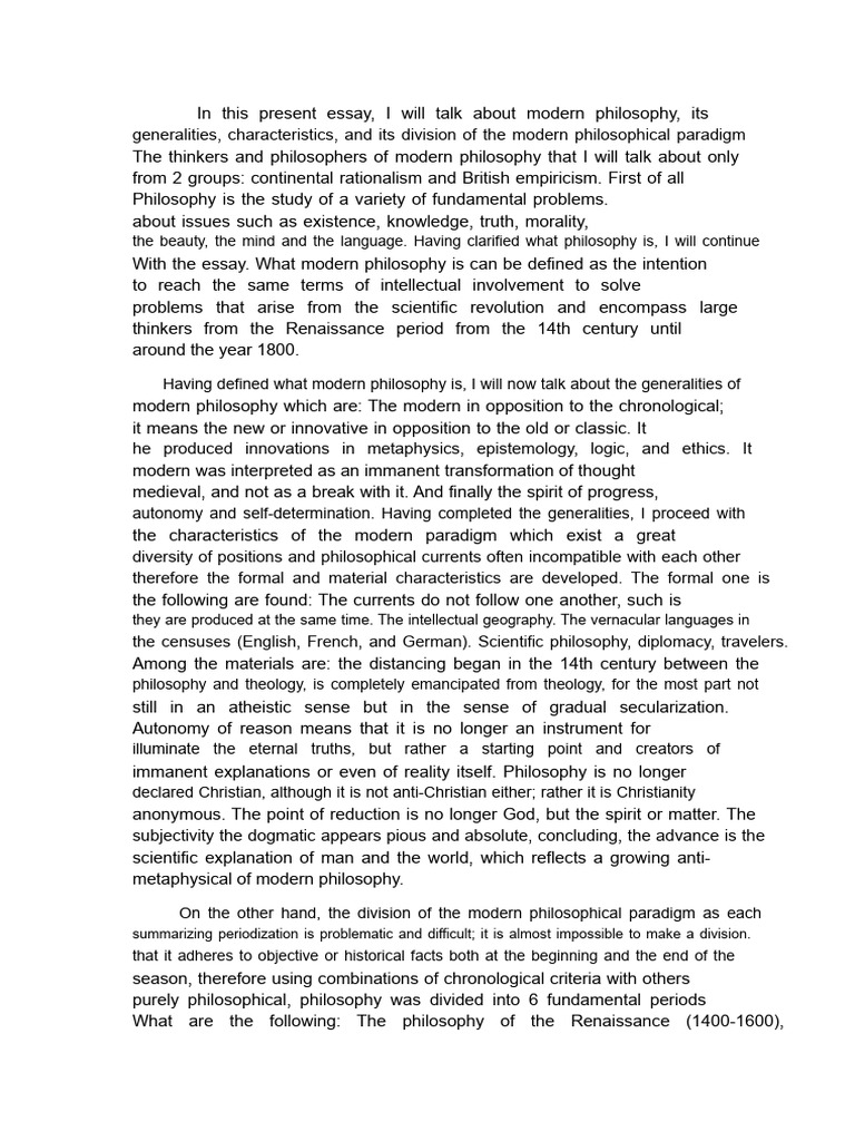 Essay On Modern Philosophy | PDF | Modern Philosophy | Empiricism