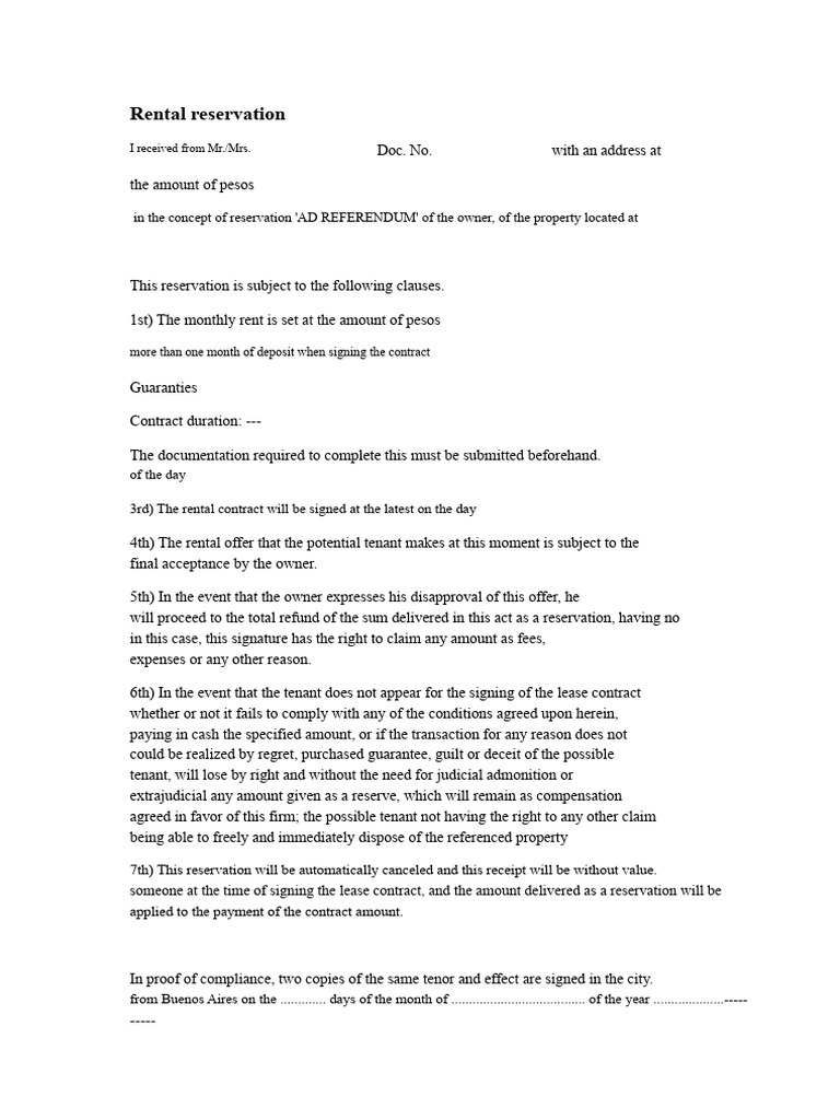 Rental Reservation Agreement Details | PDF