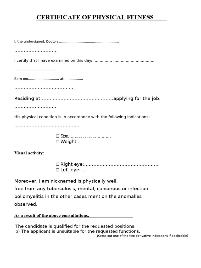 Physical Fitness Certificate Template | PDF
