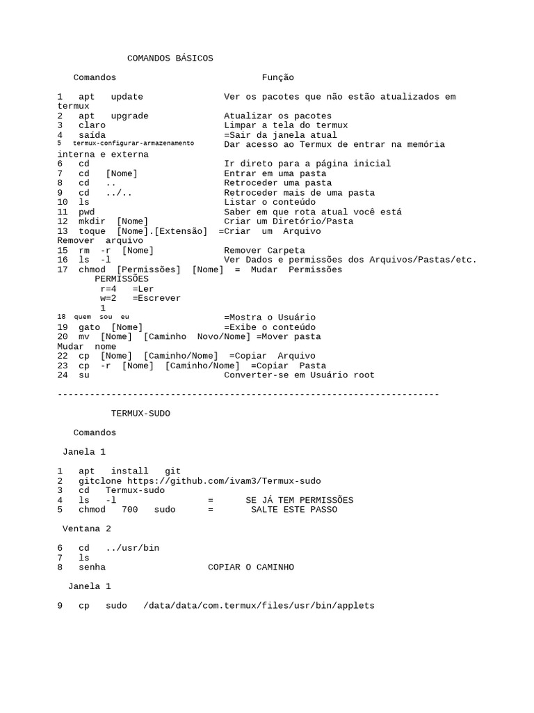 Comandos Básicos do Termux | PDF | Software de sistema | Programas