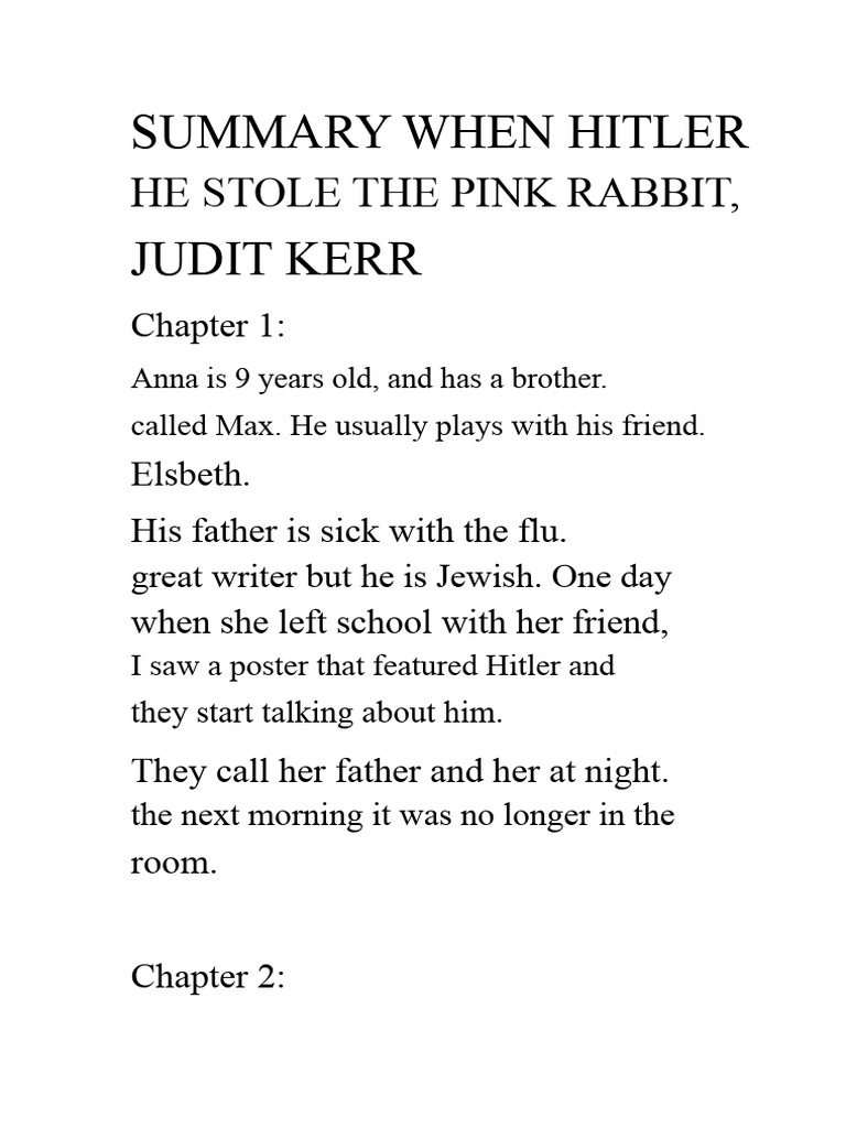 Summary When Hitler Judit Kerr: He Stole The Pink Rabbit | PDF