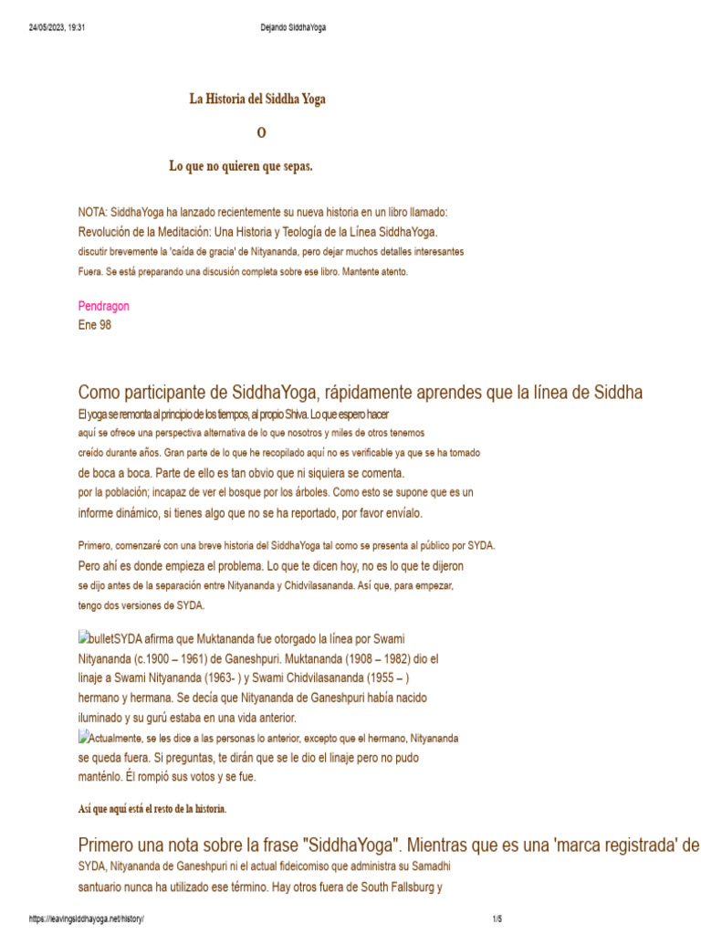 Historia Controversial de Siddha Yoga | PDF | Meditación | Espiritualidad