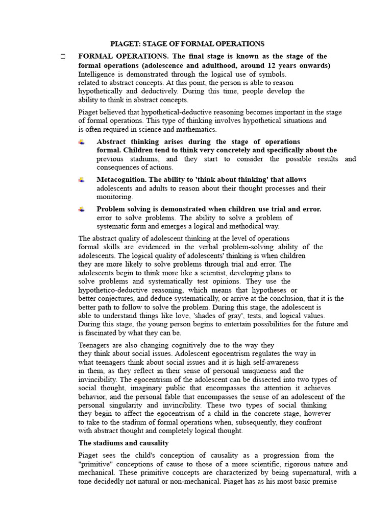 Piaget Formal Operations Stage | PDF | Thought | Cognition