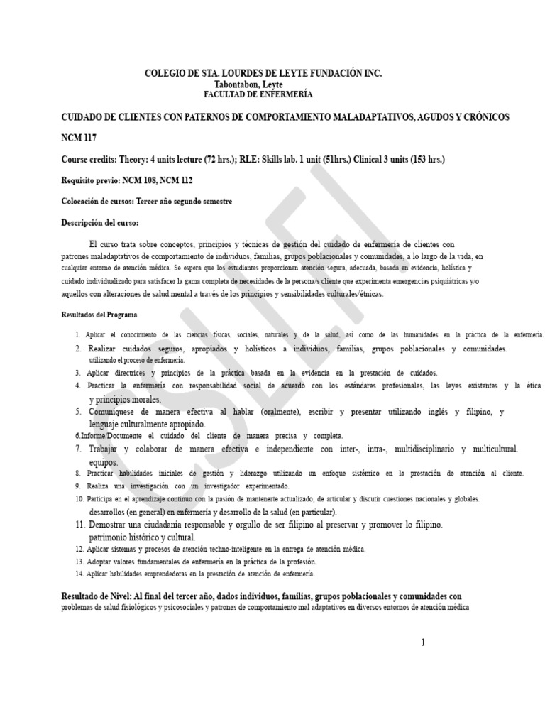 NCM 117 C. O. Psicología y Salud Mental Nueva C.O. | PDF | Trastorno ...